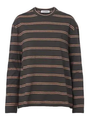 JIL SANDER Striped Cotton T-shirt - Grey