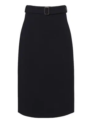 Max Mara Belted Virgin Wool Midi Skirt - Blue
