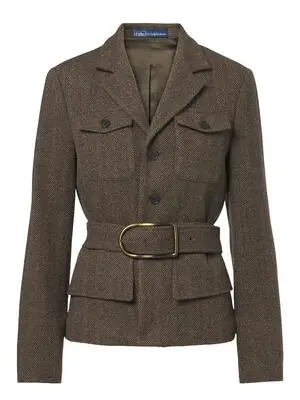Polo Ralph Lauren Belted Herringbone Wool-blend Tweed Jacket - Brown