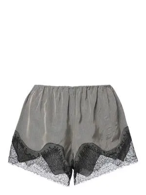 THE FRANKIE SHOP Dalia Checked Lace-trimmed Satin Shorts - Grey