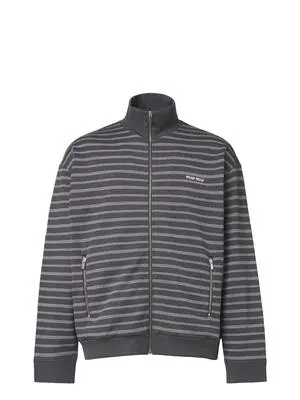 Miu Miu Striped Oversized Cotton Fleece Sweatshirt - Grey