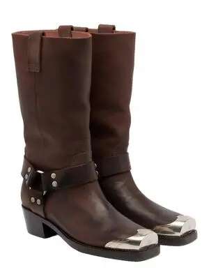 Paris Texas Roxy Embellished Leather Biker Boots - Brown