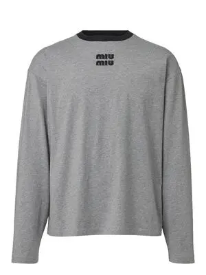 Miu Miu Embroidered Logo Cotton Jersey T-shirt - Grey