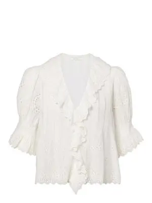 DÔEN Henri Broderie Anglaise Cotton Top - White