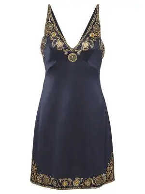 Versace Medusa Embellished Silk Cady Satin Minidress - Blue