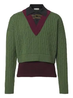 Dries Van Noten Layered Wool And Cotton Polo Sweater - Multicoloured