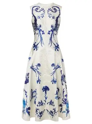 Erdem Floral Twill Midi Dress - Beige