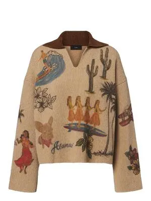 Alanui Decade Printed Wool And Cotton-blend Polo Sweater - Beige