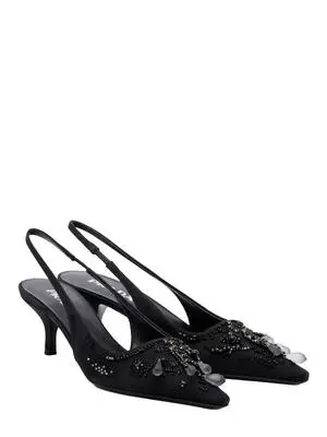 Prada Embellished Satin Slingback Pumps - Black