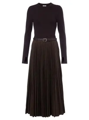 Simkhai Abilene Checked Ribbed-knit Pleated Midi Dress - Brown