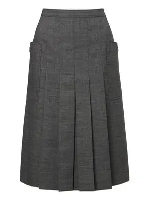 Prada Pleated Virgin Wool Midi Skirt - Grey
