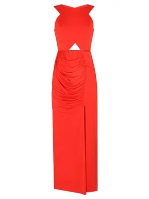 MIRIMALIST Halterneck Ruched Maxi Dress - Red