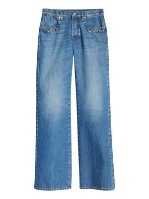 Gucci Bootcut Cotton Denim Pants With Horsebit - Blue