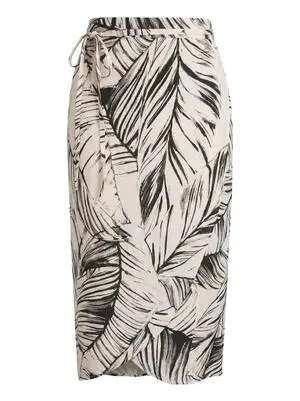 IMAATU Viscose Tropical Print Wrap Midi Skirt - Black