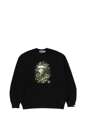 A BATHING APE Abc Camo Ape Head Relaxed Fit Crewneck Sweatshirt - Black