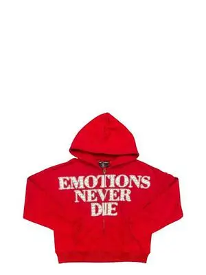 Mixed Emotion End Rhinestone Hoodie - Red