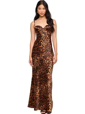 L'Agence L'AGENCE Sayla Silk Gown Tan Multi Javan Leopard