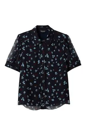 Whistles Floral Print Short Sleeve Woven Blouse - Navy/multi