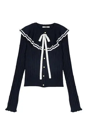 Maje Layered-cape Contrast-trim Knitted Cardigan - Navy