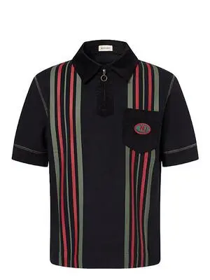NICHOLAS DALEY Contrast-stripe Corduroy-trim Cotton Polo Shirt - Black