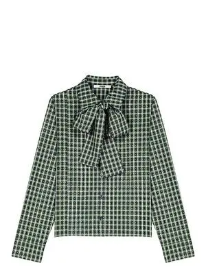 Maje Rhinestone Tie-neck Cotton Shirt - Green