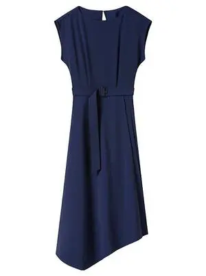 Whistles Asymmetric Pleat-detail Stretch-woven Midi Dress - Navy