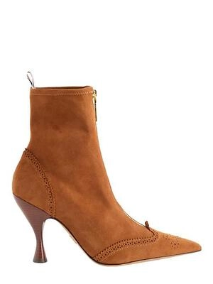Thom Browne Wingtip Suede Heeled Ankle Boots - Caramel