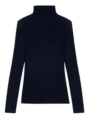 Maje High-neck Slim-fit Wool And Silk Jumper - Navy