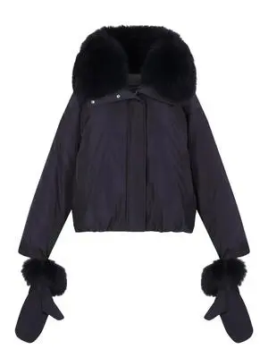 YVES SALOMON Down Jacket With Collar And Gloves - Blue