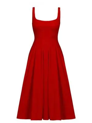 AVENUE 8 Cotton Poplin Midi Dress - Red
