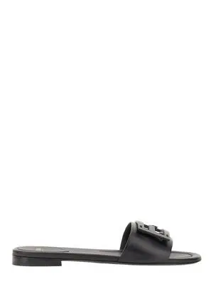 Fendi FENDI Leather Slide Sandals Black