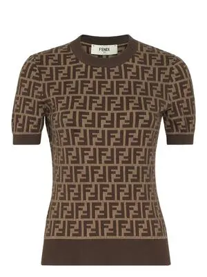 Fendi Stretch Cotton Short Sleeve Sweater - Brown