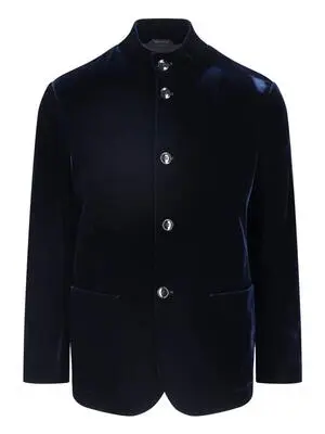 Giorgio Armani S Velvet Mandarin Collar Jacket - Blue