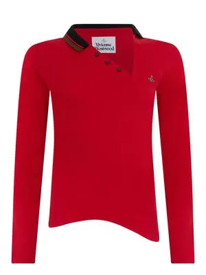VIVIENNE WESTWOOD Long-sleeve Asymmetrical Neckline Polo Shirt - Red