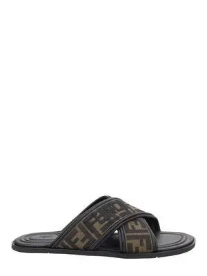 Fendi Logo Slide Sandals - Brown