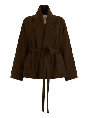 UMA WANG Virgin Wool Cape Jacket With Adjustable Waist Belt - Brown