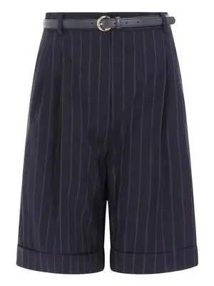 Max Mara Wool Bermuda Shorts With Belt - Blue