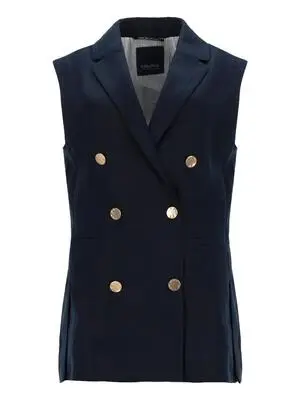 Max Mara S MAX MARA Double-Breasted Linen Vest Blue