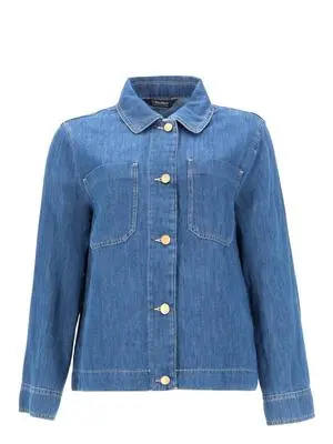 Max Mara S MAX MARA Cotton-Linen Chambray Jacket Blue