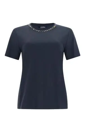Max Mara S MAX MARA Cotton-Modal Slogan T-Shirt Blue