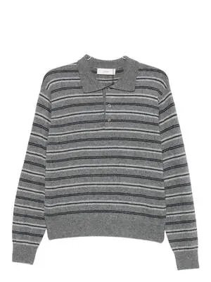 DUNST Wool Blend Striped Polo Shirt - Grey