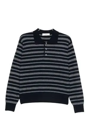DUNST Wool Blend Striped Polo Shirt - Blue