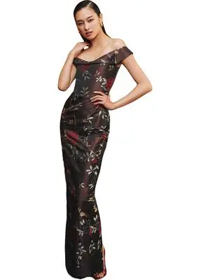 SAU LEE Joanna Jacquard Gown - Brown Multi