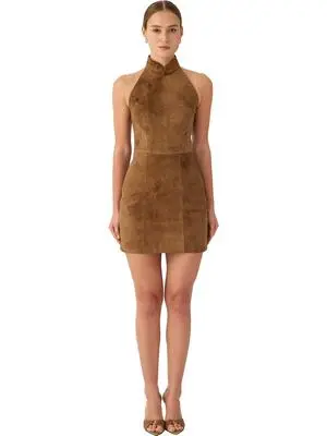 SAU LEE SAU LEE Tilda Suede Dress Brown