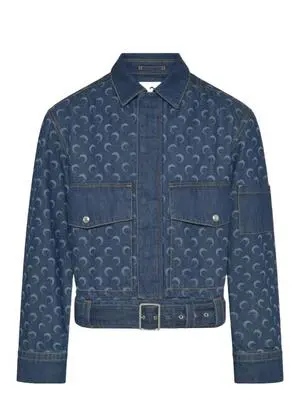 MARINE SERRE Belted Moon-print Denim Jacket - Blue
