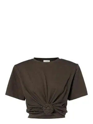 Magda Butrym Gathered Cotton And Silk T-shirt Grey