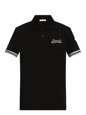 Moncler Logo Embroidered Short-sleeved Polo Shirt - Black