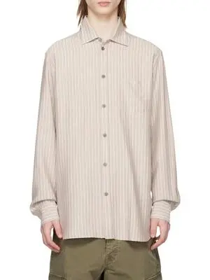 GOLDEN GOOSE Viscose-blend Linen Shirt With Striped Pattern - Gray