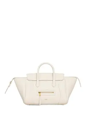 Celine Little Luggage Handbag In Grained Calfskin - White