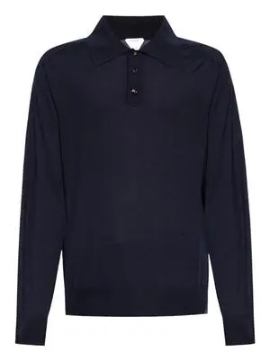 Bottega Veneta Long Sleeved Knitted Polo Shirt - Navy Blue